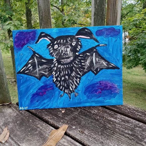 Hand Crafted | Art | Bat Painting Original Folk Art Painting Dark Art ...
